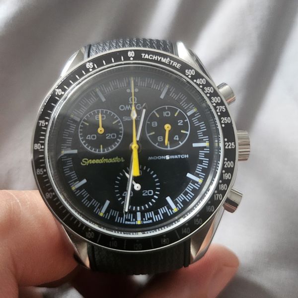 Omega Speedmaster MOONSWATCH Metal MOD Quartz Black & Yellow Dial ...