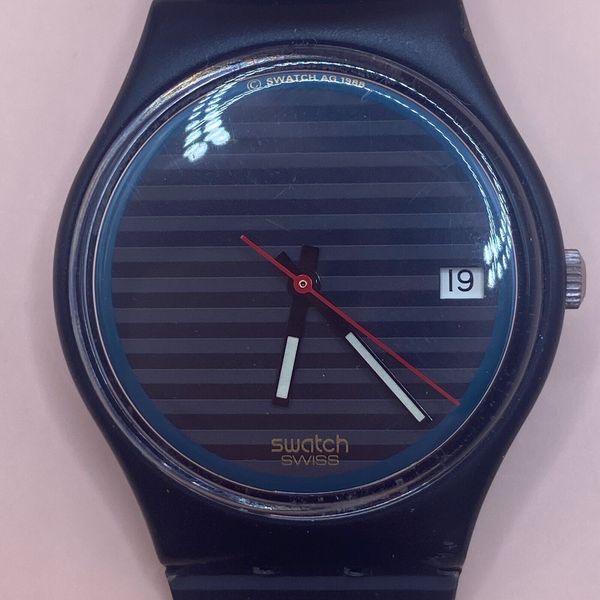 Swatch Watch 1988 Vintage Grey Line GB411 Analog Swiss Made Stripes ...