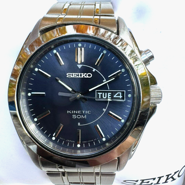 SEIKO KINETIC 5M63-0AH0 Blue Dial Day Date Mens Watch SMY111 dive ...