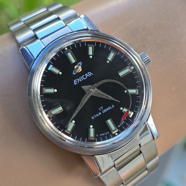 Vintage ENICAR men's manual wind watch Rocket second hand 1970s ...