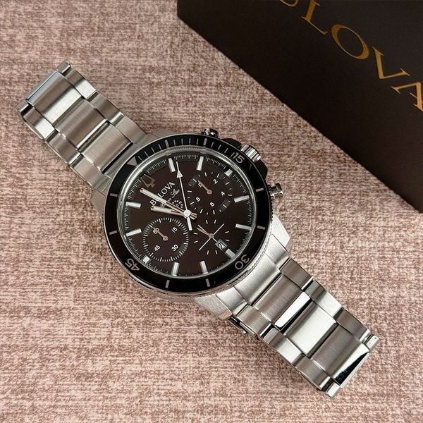 Bulova Marine Star 96B272 Black Dial Stainless Steel Men's Quartz Watch ...