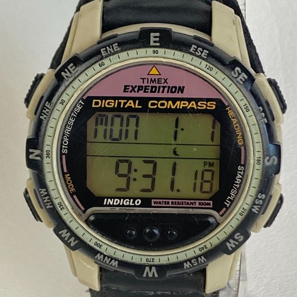 Vtg Timex Expedition Watch Men Digital Compass 42mm Indiglo Chrono New ...