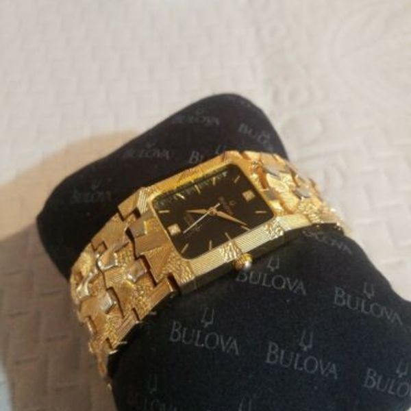 Bulova Diamond Quartz 3063 5020 18k Gold Nugget Men's Watch pre owned ...