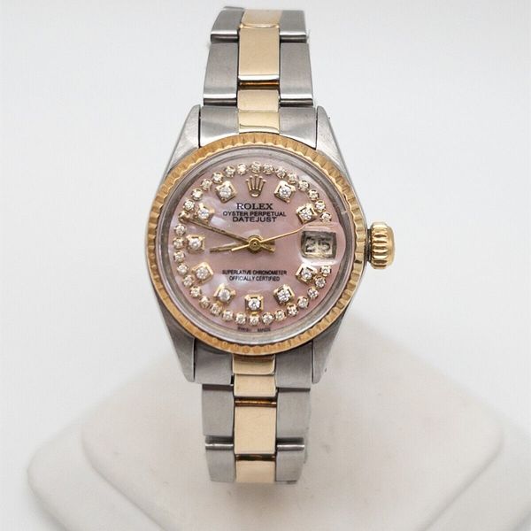 $9000 Rolex Datejust Pink MOP Diamond 18k Yellow Gold SS Ladies Watch ...
