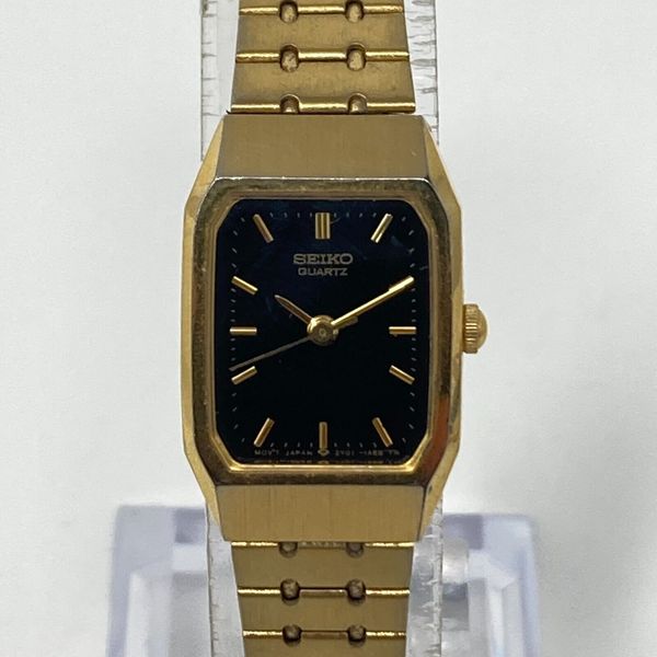 Vintage Seiko Watch Women 17mm Gold Tone 2Y01-5D20 Black Dial Tank New ...