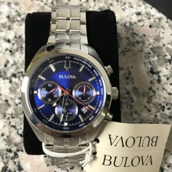 Bulova Men's 96B285 Quartz Chronograph Blue Dial Silver-Tone 44.5mm ...