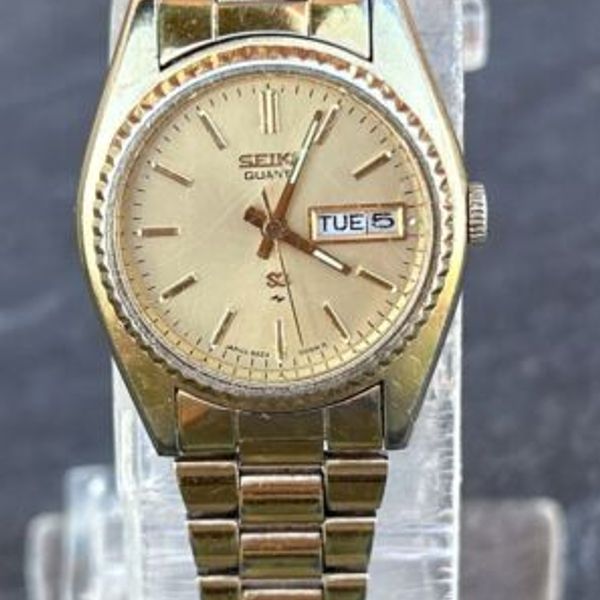 Vintage Seiko SQ Watch Women Gold Tone 8523-0050 Day Date New Battery Works | WatchCharts ...