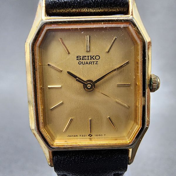 Seiko Tank Watch Women 19mm Champagne Dial Gold Tone 7321-5240 New ...