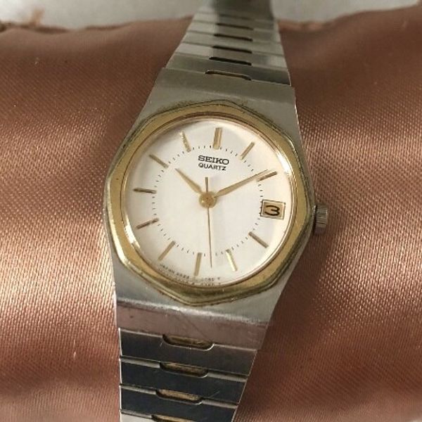 Seiko Octagonal Bezel White Dial Date Analog Quartz Men's Watch Working ...