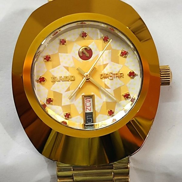 Vintage Rado Diastar Automatic 36 MM Day-Date Gold Red Stone Men's ...