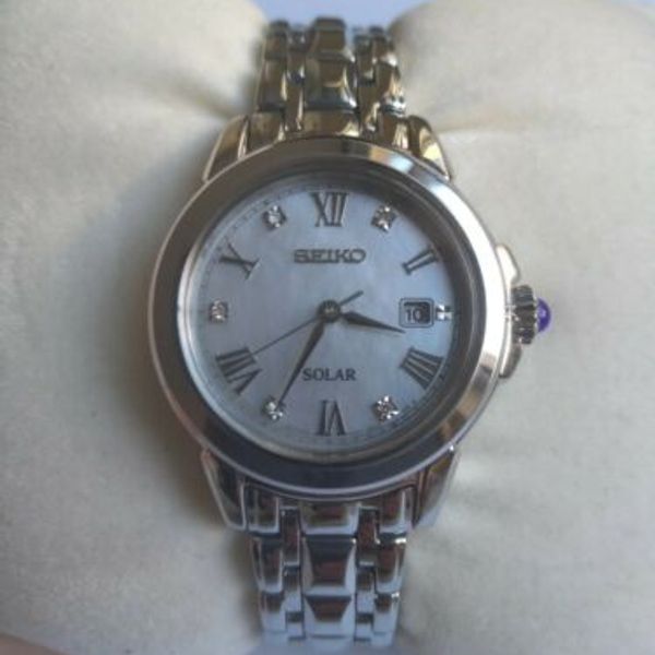 Ladies Seiko Solar Watch V127-OBVO Stainless Steel MOP Face With ...