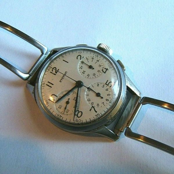 VTG 1940'S ETERNA MILITARY PILOT WWII CHRONOGRAPH VALJOUX 71 TRICOMPAX ...