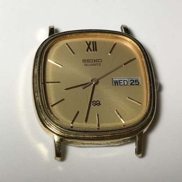 Seiko Vintage Quartz Gold Tone Day Date Watch 8223-5129 Working ...