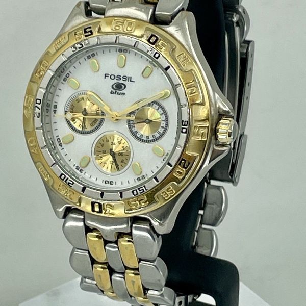 Gents Two-tone FOSSIL BLUE Triple Day Date Wristwatch BQ-8774, Running ...