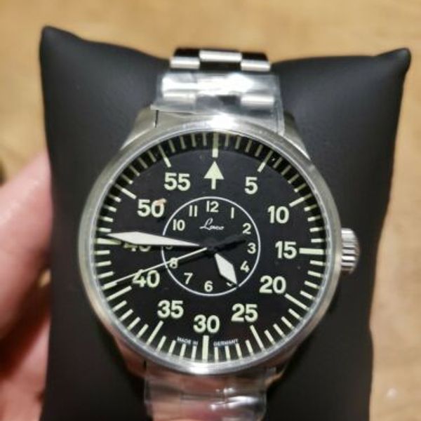 LACO Mens Watch PILOT BASIC FARO 42 Automatic Steel Bracelet Black Dial ...