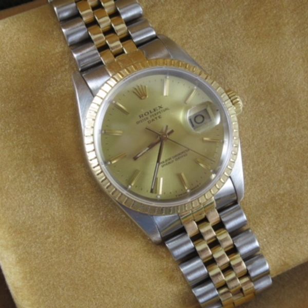 Rolex 15223 Oyster Perpetual Date 18K Gold Stainless | WatchCharts ...