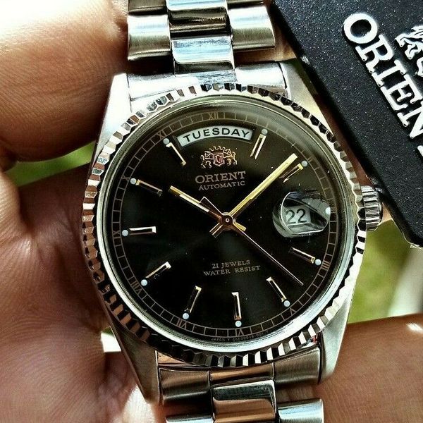 Orient President 46E Day Date Black Dial with Fluted Bezel + Serviced ...