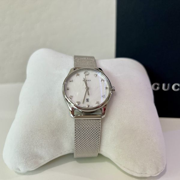 Gucci Women's Swiss G-Timeless Stainless Steel Mesh Watch Mother Of ...