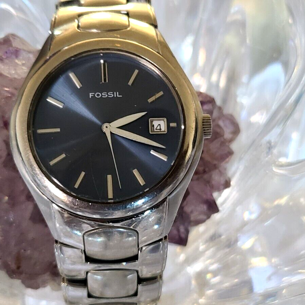 Men's Fossil Arkitekt FS-2906 50M Silver Tone Blue Dial Quartz Date ...