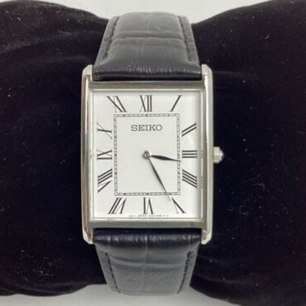SEIKO Men's SWR049 Essentials Quartz White Dial Black Leather Strap Watch | WatchCharts Marketplace