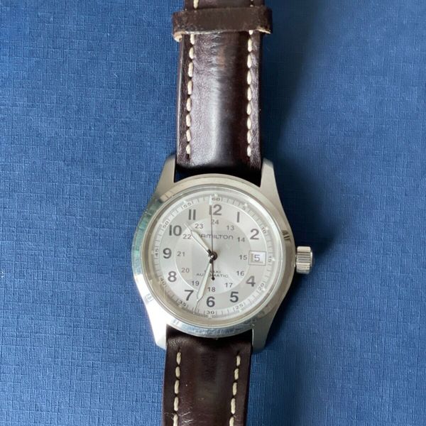 Hamilton Khaki Field Silver Men's Watch with Brown Leather Band ...