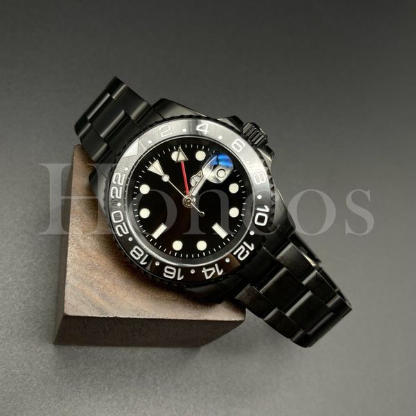Custom Made GMT Style Watch Automatic Movement Black Dial Black White ...