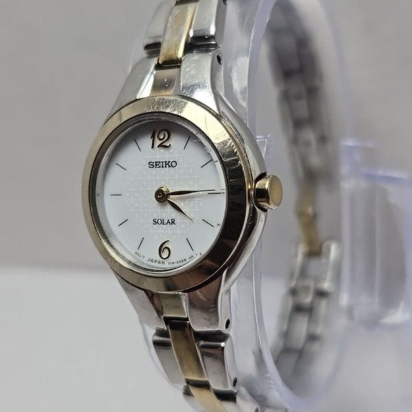 Womens Vintage Seiko Solar Watch Silver Gold Two Toned 22mm V114 Runs ...