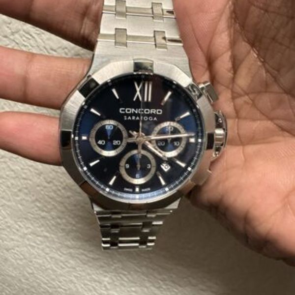 CONCORD SARATOGA AUTOMATIC Chronograph 02.6.14.1170 BLUE DIAL DATE Men ...