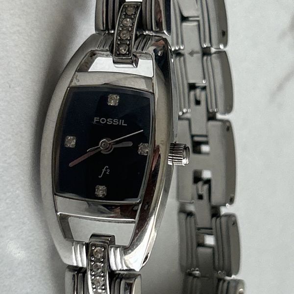 Vintage Ladies FOSSIL F2 Rare Quartz Watch Dark Gray Dial Link Band ES ...