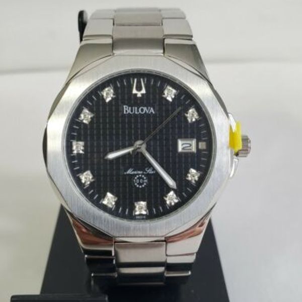 Unworn Bulova Marine Star Men's watch all silver 40mm 96D14 black dial ...