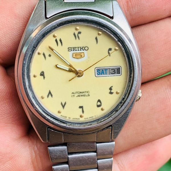 Seiko 5 Automatic Arab Numerials Mens watch 17 Jewels Yellow Dial From ...