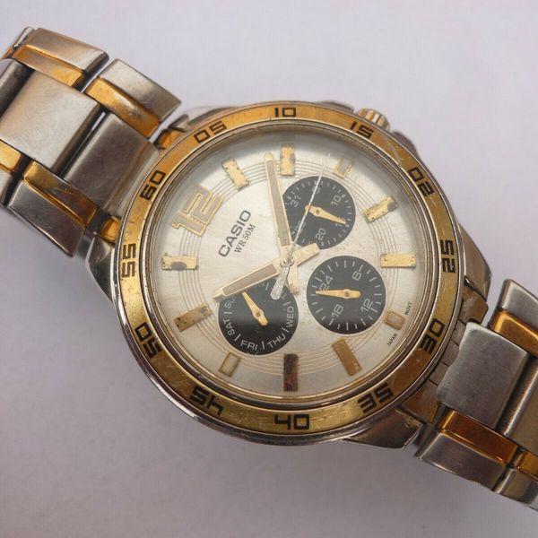 Casio 2364 MTP-1300 Quartz Round Day-Date 24 Hour Dial Men's Watch ...