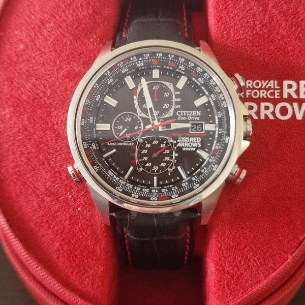 Citizen Red Arrows ECO Drive Black Leather Strap Chronograph Watch ...