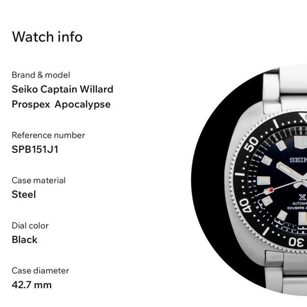 Seiko Captain Willard - Apocalypse Now! Prospex Men's Black Watch ...