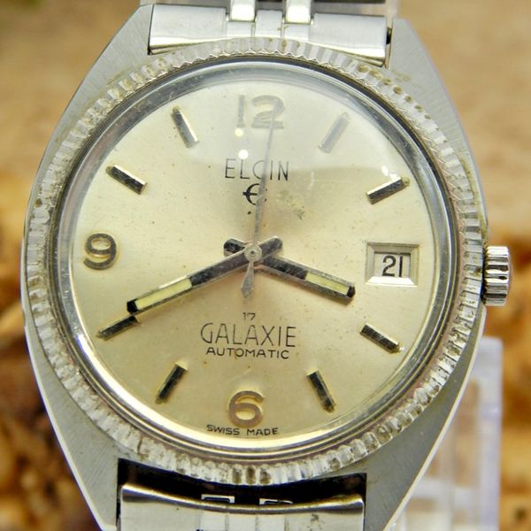 Vintage Elgin Galaxie Automatic Luminous stainless men's wrist watch ...