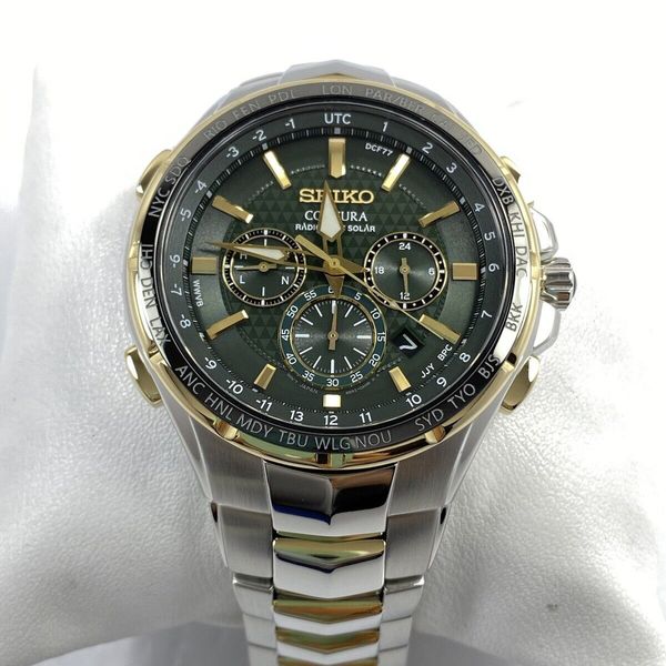 Seiko Coutura Radio Sync Solar Chronograph Two Tone Steel Men's Watch ...