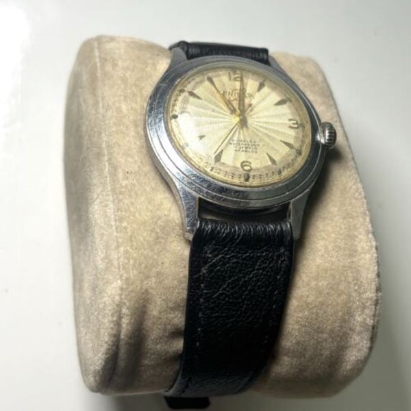 Vintage ENICAR De LUXE INCABLOC MEN'S SWISS WATCH 30mm Black Leather ...