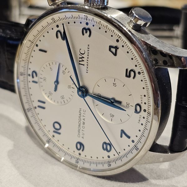IWC Portugieser Chronograph IW371605 Chronograph Blue Dial Blue Band ...