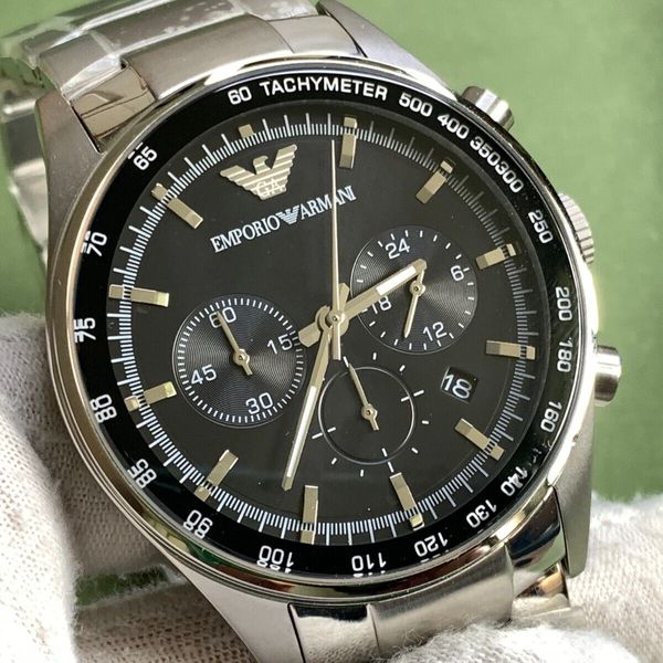 Emporio Armani AR5980 Black Dial Silver s/s Chronograph Date Quartz Men ...