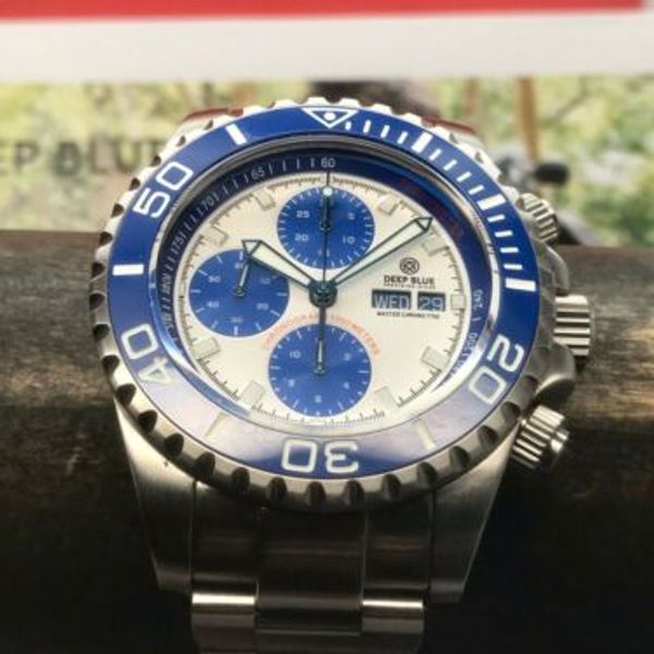 Deep Blue Master Chrono White Blue Swiss Valjoux 7750 Automatic ...