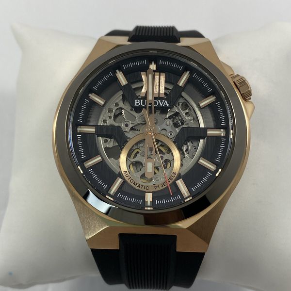 Bulova Maquina Automatic Skeleton Dial Black Rubber Strap Men's Watch 98A177 | WatchCharts ...