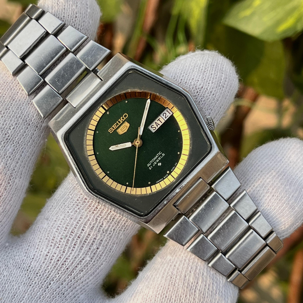 Vintage Seiko 5 Hexagon Shape Green Dial Automatic Japan Made Men Watch ...