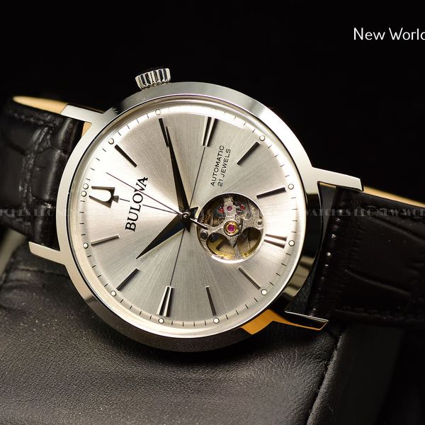 Bulova Men's Aerojet Steel 41 mm Black Leather Band Automatic Watch ...