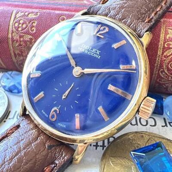 ROLEX Marconi 1910 Manual winding Watch Round Analog Blue dial Brown ...