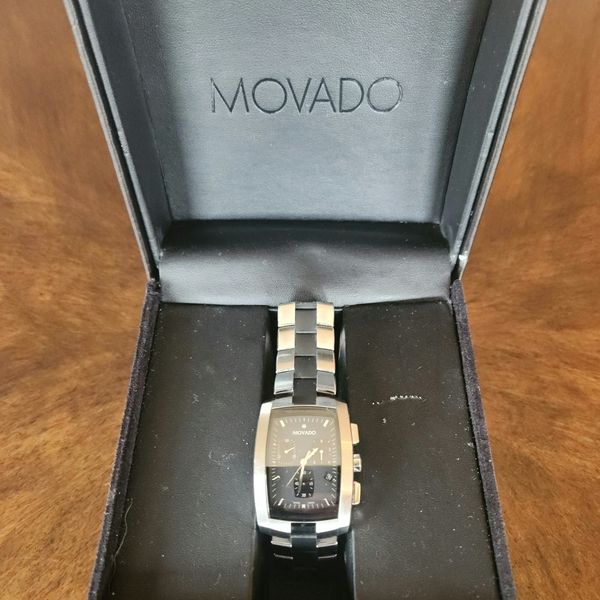Movado Men's Rectangle Black Dial Stainless Steel Bracelet Watch Swiss ...