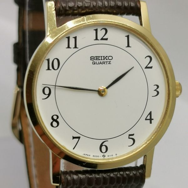 Vtg 1994 Seiko 6530-6060 UltraSlim 5.5mm Thick Gold Tone 30mm Gents ...