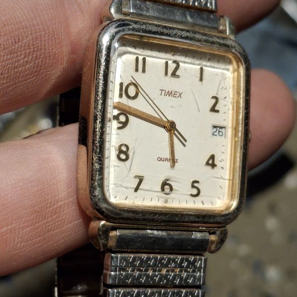 Timex Quartz Gold Tone Tank Style Vintage 1990s Mens Watch ...