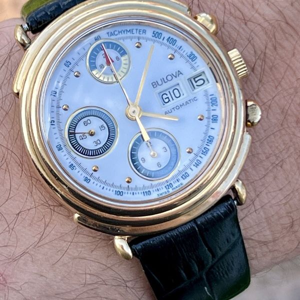 Vintage Watch Bulova Chronograph Automatic Lemania 5100 18k Gold Pl ...