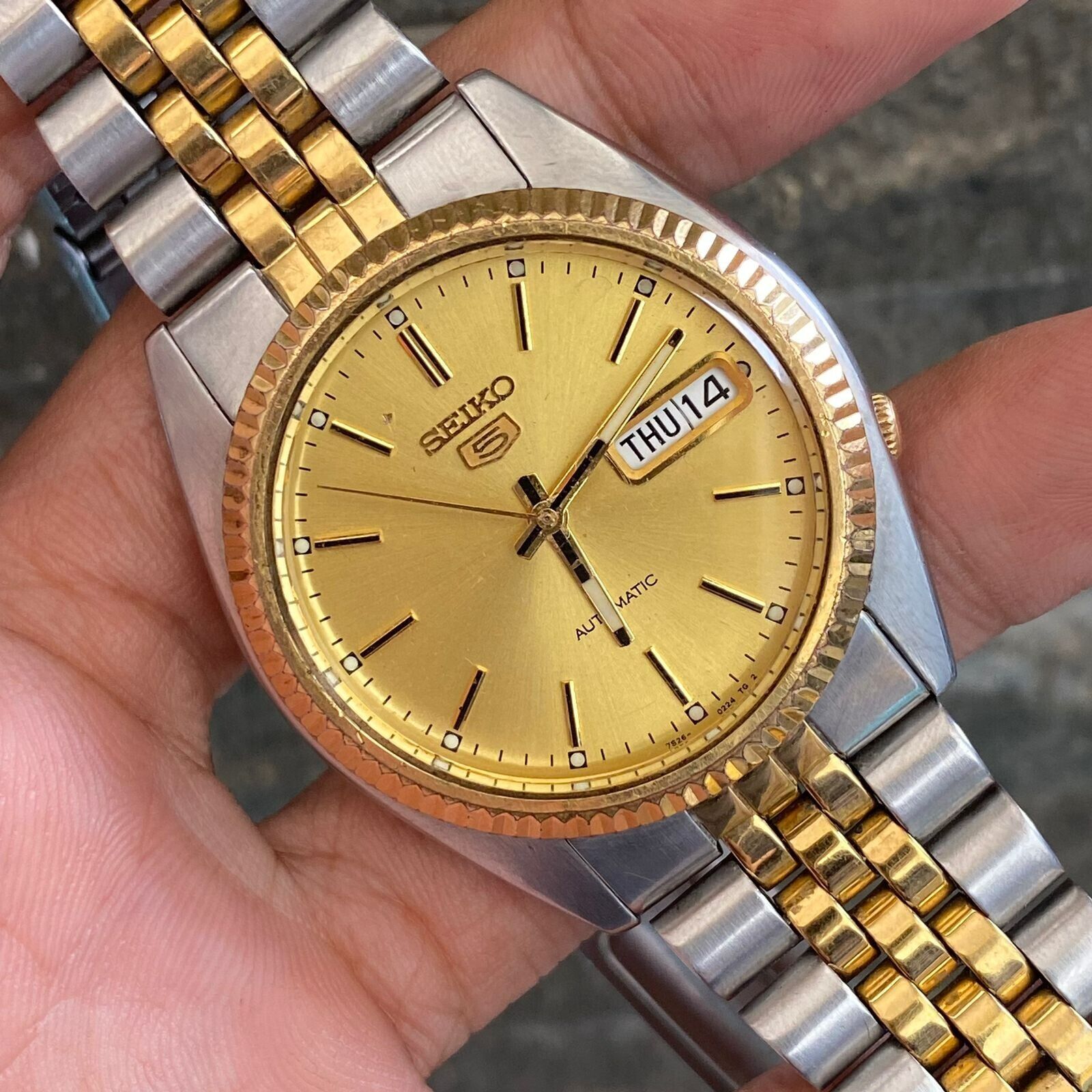 RARE Seiko 5 SNXJ92 President Automatic 7s26-0500 Two Tone Fluted ...