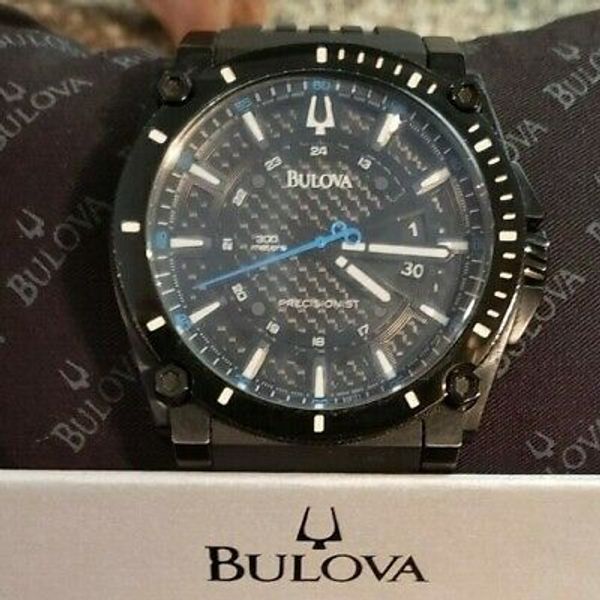 Bulova Men's Precisionist Black Watch with Carbon Fiber Dial Model # ...